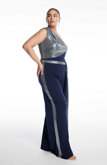 Helinida - Plus Size Sequin Jumpsuit, One Shoulder | Michail – michail